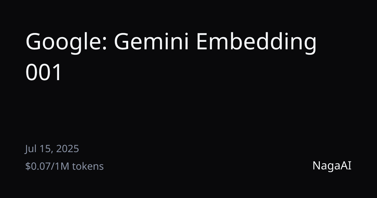 Google: Gemini Embedding 001 API - Providers, Pricing & Stats | NagaAI